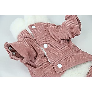 Plemonet Pet Dog Clothes Dog Jacket Fleece Lining Extra Warm Coat Cat Jacket Dog Denim Jacket Dog Coat Puff Winter (Pink, Large)