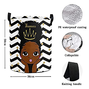 Cheveron Afro Girl Personalized Laundry Hamper ,Custom Name Collapsible Waterproof Laundry Basket Storage Bins with Handle for Clothes,Toy,Nursery