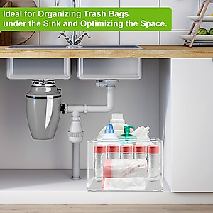 JYPS 2 in 1 Extra Large Trash Bag Holder, Acrylic Under Sink Trash Bag Organizer for 13 30 33 Gallon Garbage Bag, Trash Bag Dispener for Kitchen Laundry Room Organization and Storage
