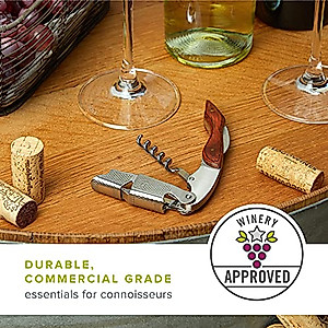 True Sommelier Waiter Corkscrew Spring Loaded Double Lever Wine Opener Waiter’s Bartender Accessory, Stainless Steel and Wood, Set of 1