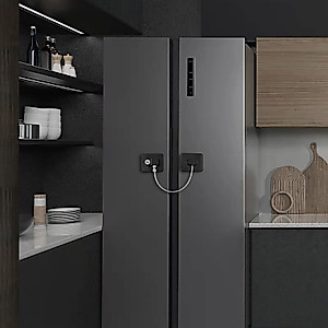 SAVITA 2 Pcs Refrigerator Door Locks, Fridge Lock with 2 Keys Stainless Steel Zinc Alloy Strong Adhesive Lock Protect Baby Kid Safe for Windows Kitchen Cabinets Cupboard Refrigerator Drawer (Black)