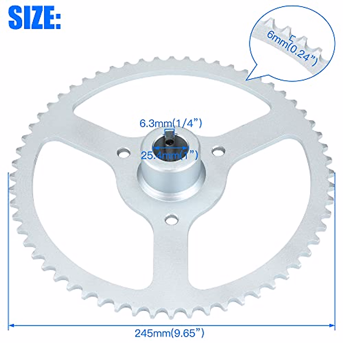 YOXUFA 60T Steel Go Kart Live Axle Hub Sprocket for #40/41/420 Chain With 1" Bore 1/4" Keyway Adapter Yerf dog Murray Predator 212cc 196cc Go Carts Dune Buggy Drift Trike Mini Quad 3 Hole Silver Parts