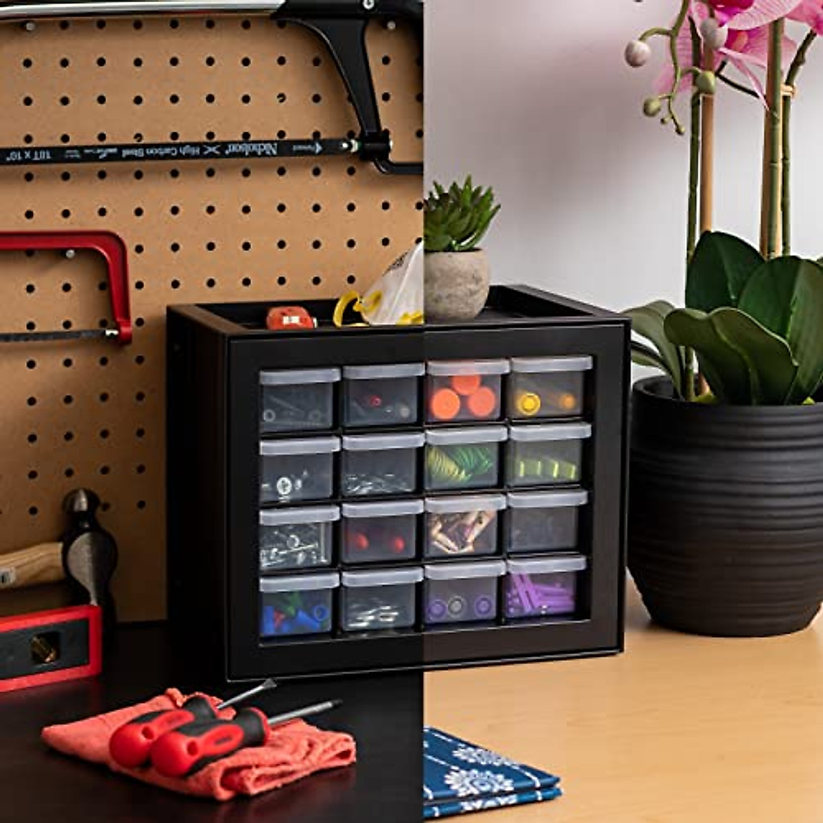 IRIS USA 16 Drawer Small Parts and Hardware Organize Cabinet, Black