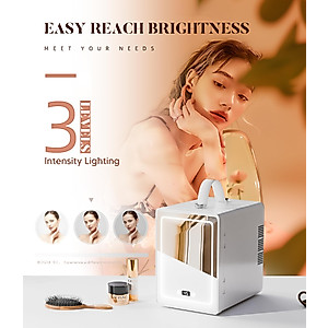 BOGDA 4L Mini Skincare Fridge with Dimmable LED Light Mirror, Cooler and Warmer Temperature Control Digital Display, Portable Cosmetic Refrigerator for Makeup, Skin Care, Bedroom Office Car, White