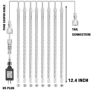 FUNPENY Meteor Shower Rain Lights, 288 LED Christmas Lights Icicle Snow Falling Christmas Lights Outdoor Raindrop Lights, 30cm 8 Tubes Xmas Tree Holiday Decoration (Blue)