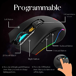 HP Wired Gaming Mouse LED RGB Backlit Adjustable 6200 DPI 6 Programmable Buttons Ergonomic USB Mice for Gamers