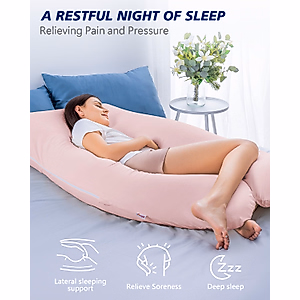 AngQi Pregnancy Pillows, U Shaped Pregnancy Body Pillow for Sleeping, 55 inch Maternity Pillow for Pregnant Women with Cooling Jersey Cover, Pink