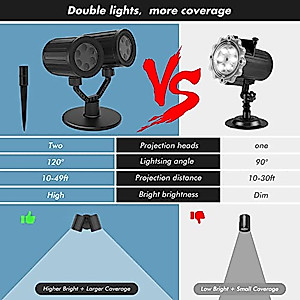 Christmas Projector Lights Outdoor, Double Head Upgrade Rotating Snowflake LED Lighting Projector Waterproof Indoor Outdoor Snowflake Party Patio Garden Landscape Lights Party Christmas Decorations