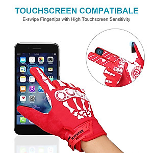 BRZSACR Cycling Gloves Full-Finger Gloves Skeleton Bones Motorcycle Bike Gloves Mountain-Padded Road Bicycle for Men Women Non-Slip and Resistance to Abrasion for Biking Climbing Hiking.(Red.XL)