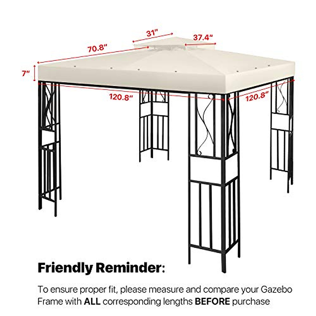 Flexzion 10'x10' Gazebo Replacement Canopy Top Cover (Ivory) - Dual Tier with Plain Edge Polyester UV30 Water Resistant for Outdoor Garden Patio Pavilion Sun Shade