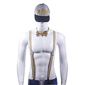 Doloise Men's Suspenders Bowtie Set Elastic Y Shape Style Women's Suspenders Bowtie For Wedding&Formal Events (Khaki)