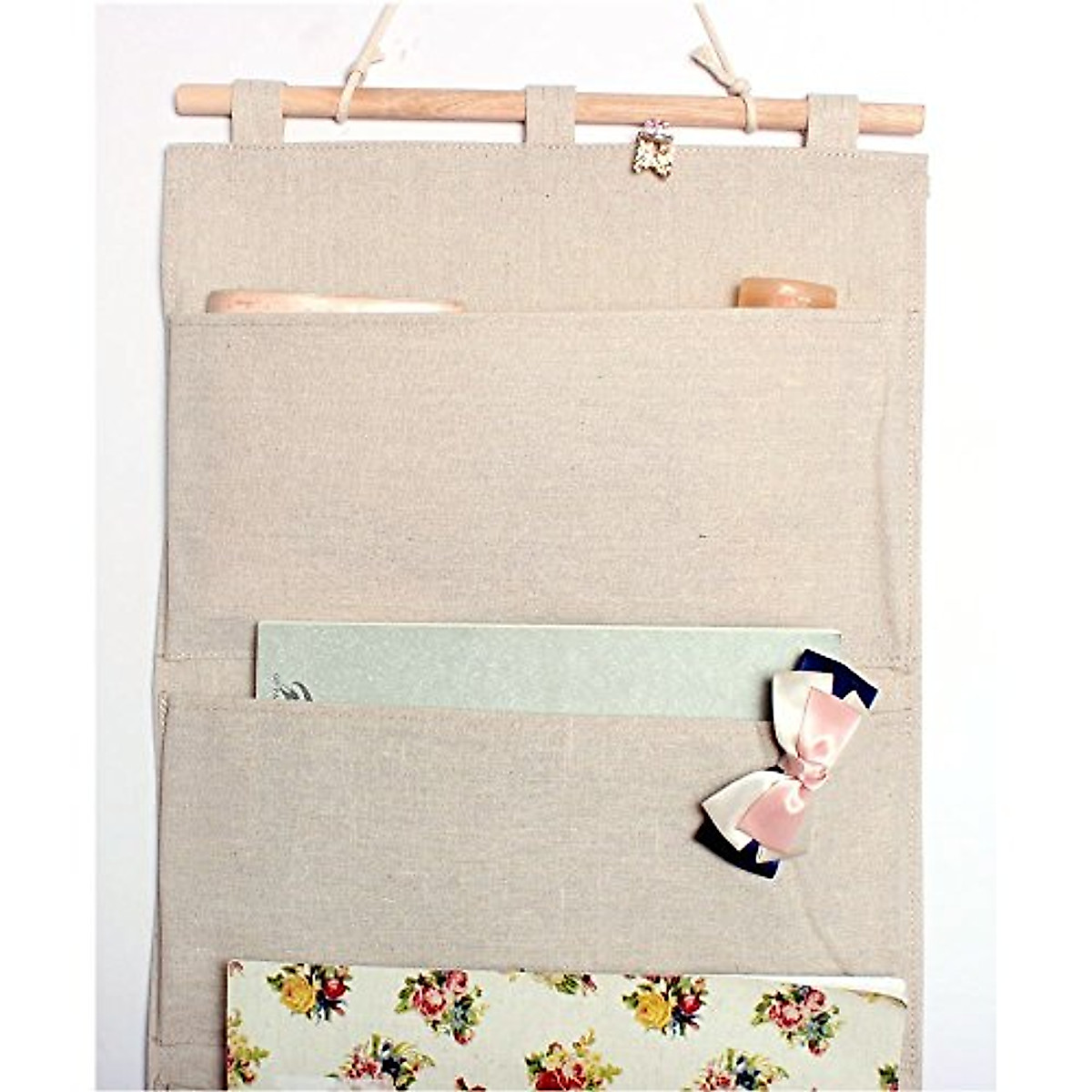 Co-link Linen/Cotton Fabric Wall Door Cloth Hanging Storage Pockets Books Organizational Back to School Office Bedroom Kitchen Rectangle Home Organizer Gift (4 Pockets)