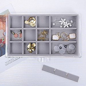 misaya Earring Jewelry Organizer with 5 Drawers, Birthday and Christmas Gift, Clear Acrylic Jewelry Box for Women, Velvet Earring Display Holder for Earrings Ring Bracelet Necklace, Gray