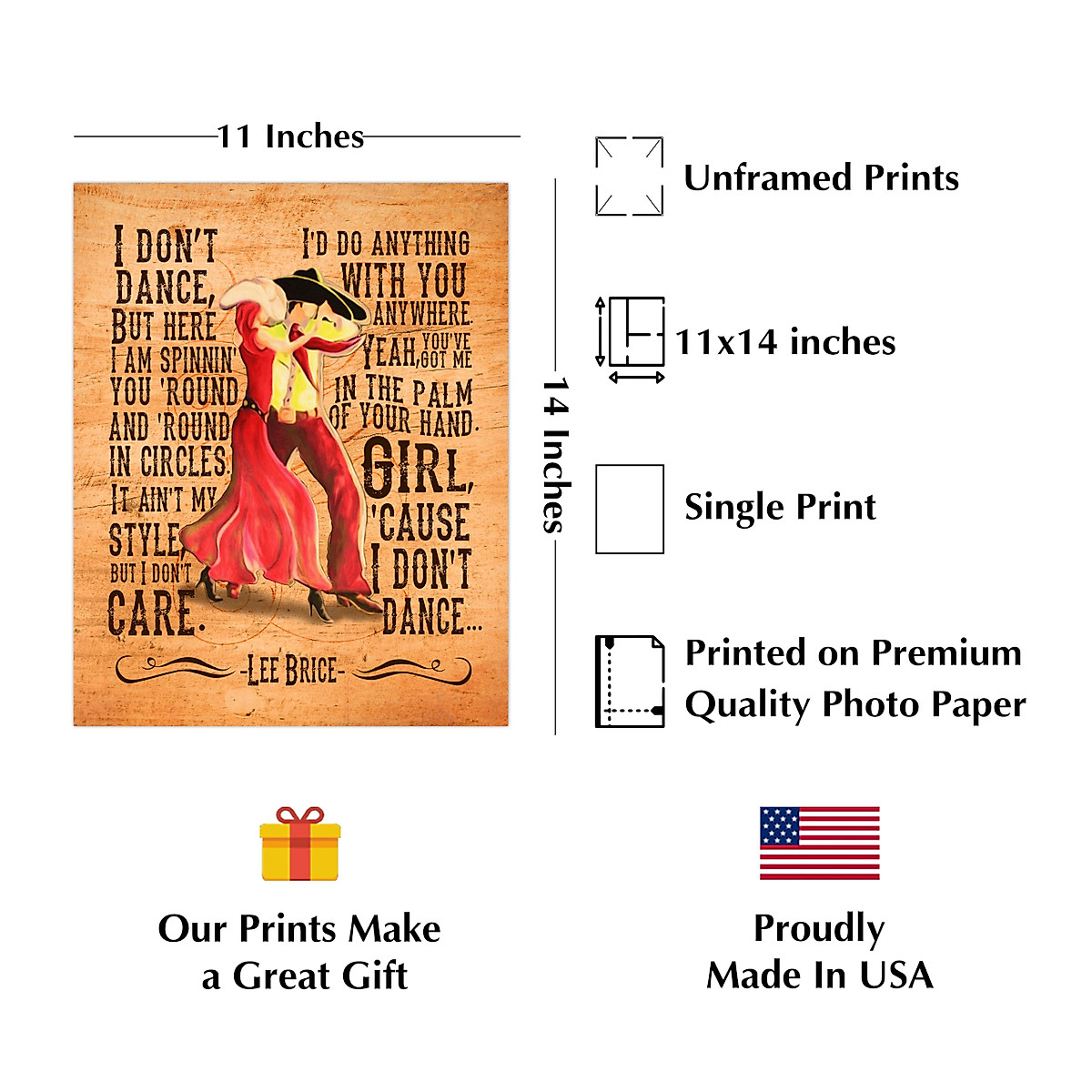 Lee Brice - I Don’t Dance Here Song Lyric Wall Art, This Ready to Frame Music Poster Print is Good For Music Room, Office, Studio, And Man Cave Room Decor, Unframed - 8X10"