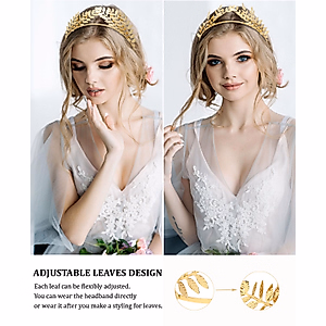Wecoe 7pcs/Set Gold Leaf Headbands Hair Clips Headpieces Arm Cuff For Women Girls Gold Leaf Tiara Crown Flower Girl Bridal Wedding Halo Headband Greek Goddess Toga Costume Hair Accessories For Women