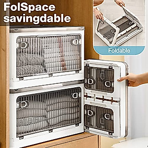 31 Qt Toy Storage Bins With Wheels, 2 Pcs Four Doors Foldable Box for Craft Organizers, Stackable Storage Bins, Organizer Bins for Makeup, Hair Tool, and Blanket, Medium, White