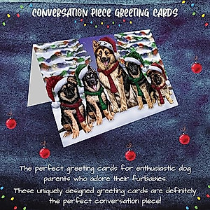 Family Portait Christmas Holiday German Shepherd Dog Greeting Cards - Adorable Pets Invitation Cards with Envelopes - Pet Artwork Christmas Greeting Cards (1 Greeting Card)