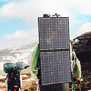 50W 18V Portable Solar Panel, FF FLASHFISH Foldable Solar Charger with 5V USB 18V DC Output Compatible with Portable Generator, Smartphones, Tablets and More