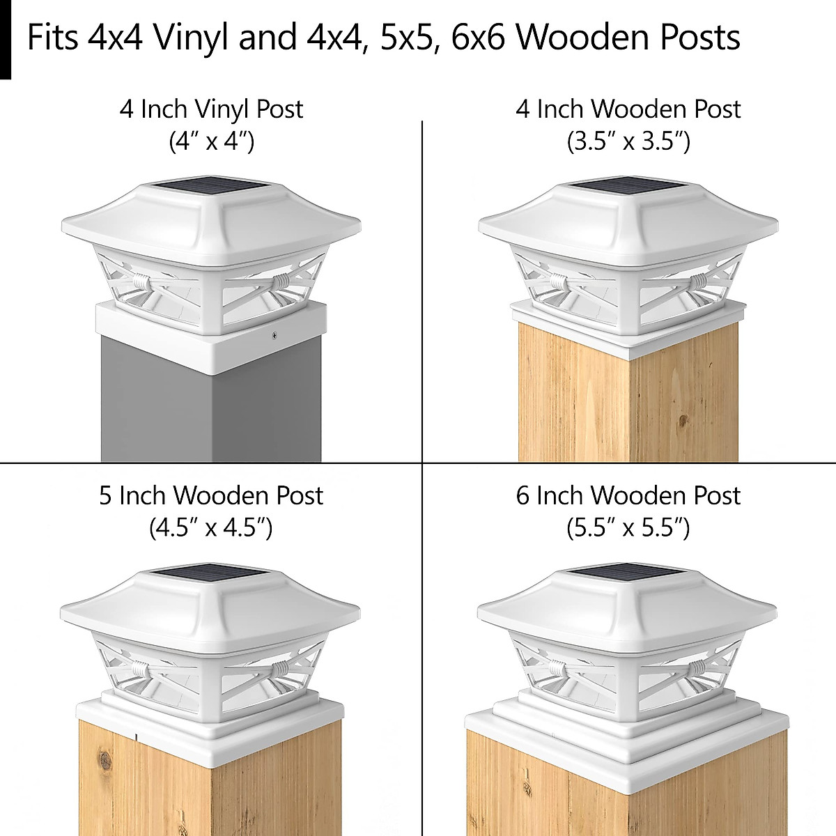 Davinci Lighting Renaissance Solar Outdoor Post Cap Lights - Includes Bases for 4x4 5x5 6x6 Posts - Bright LED Light - Pearl White (8 Pack)