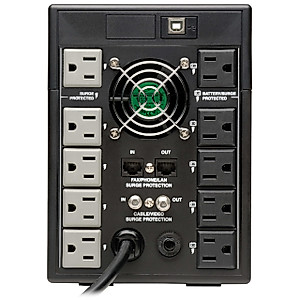 Tripp Lite OMNI1500LCDT 1500VA UPS Battery Back Up AVR LCD Display 10 Outlets 120V 810W Tel & Coax Protection USB, 3 Year Warranty & $250,000 Insurance, Black