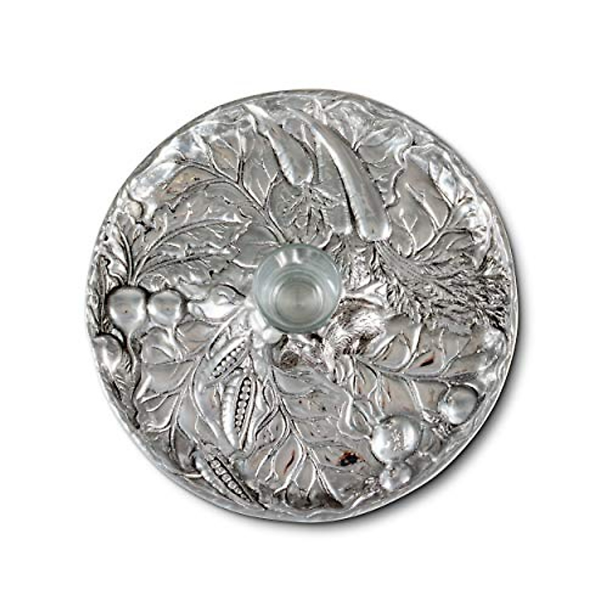 Arthur Court Aluminum Metal Rabbit Bunny Pattern Tidbit Cheese Hors d'oeuvres Tray with Glass for Toothpick - Durable Metal Silver Easter Entertaining 10.5 inch Diameter x 2.5 inch Tall