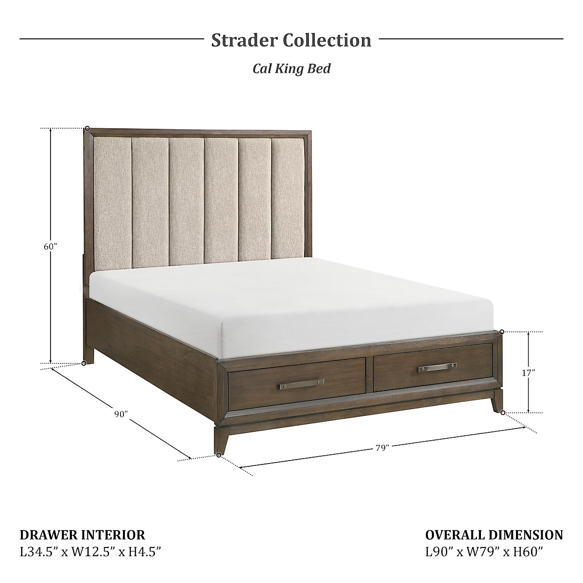 Lexicon Strader Platform Bed with Footboard Storage, Cal King, Dark Walnut