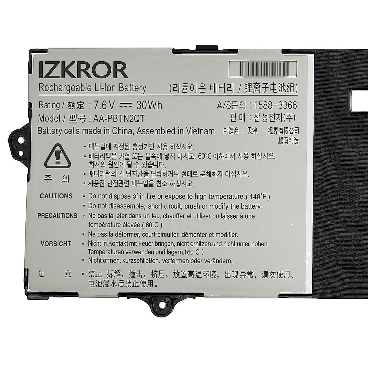 IZKROR AA-PBTN2QT 30Wh 3950mAh Battery Replacement for Samsung Notebook 9 900X3N-K03 900X3N-K04 NP900X3N NP900X3N-K01HK NT900X5Y NT900X5Y-A59A NT900X3N NT900X3Y NT901X5N NT900X5Y Series 7.6V
