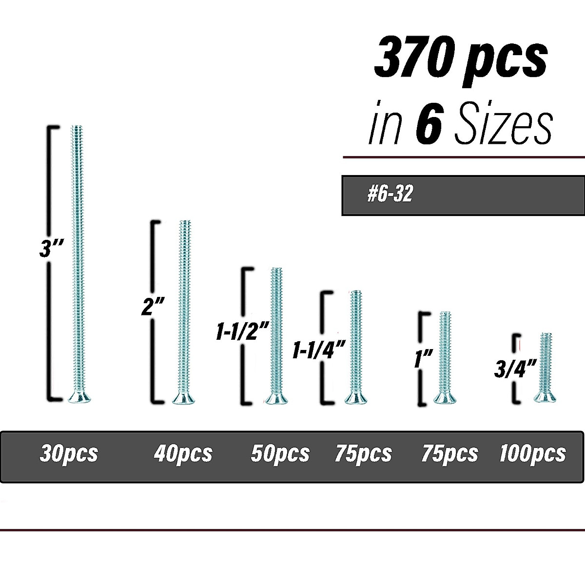 T.K.Excellent Flat Head Phillips #6-32 Electrician's Machine Screw Kit,370 Pcs Assorted Screws, Wall Plate Screws, Outlet Screws