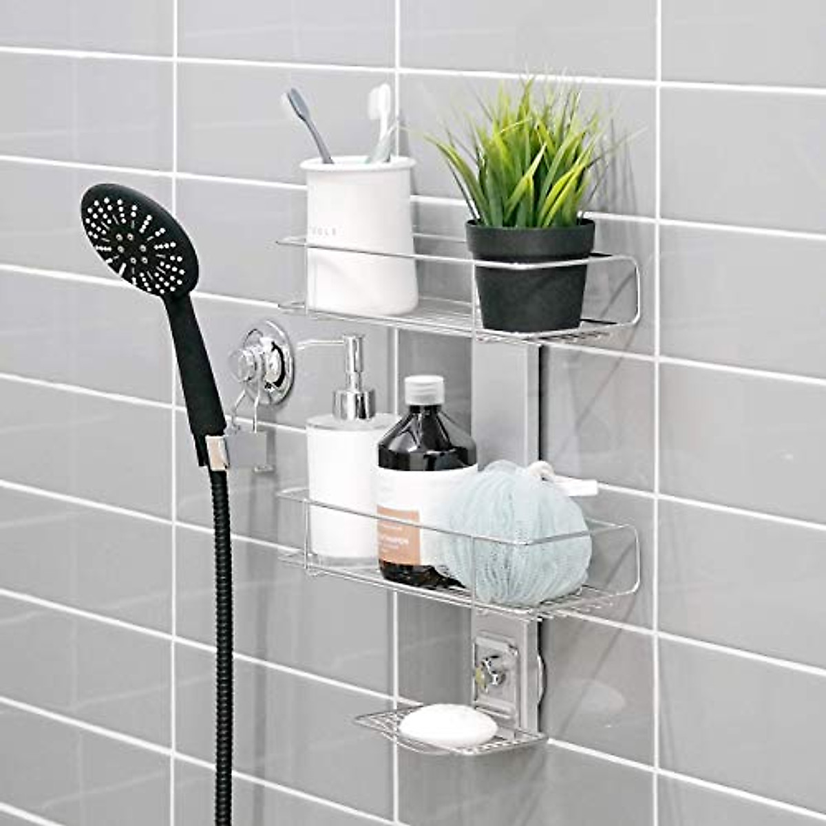 Bath Beyond BATHBEYOND Shower Caddy Suction Cup Tier Shower Shelf - Adjustable Shower Caddy 400 Stainless Steel No-Drilling and Extra Adhesive Sticker for More Stronger Suction (3Tier)