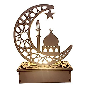 Eid Decorations Lights,Wooden Moon Star Ramadan Lights Eid Table Ornament Ramadan Table Lights for Ramadan Table Decor