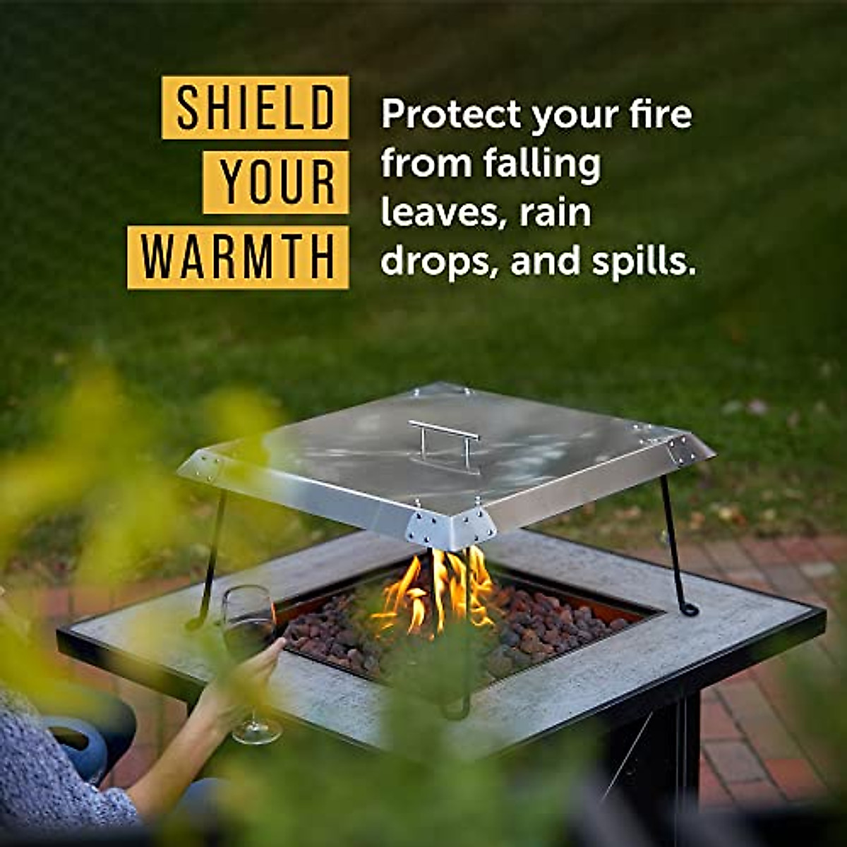 Maplefield Fire Pit Heat Deflector - All-in-One Heat Deflector and Fire Pit Cover - Perfect for Home Firepits, Gazebo, Patio, and More - Weather-Resistant Fireplace Cover