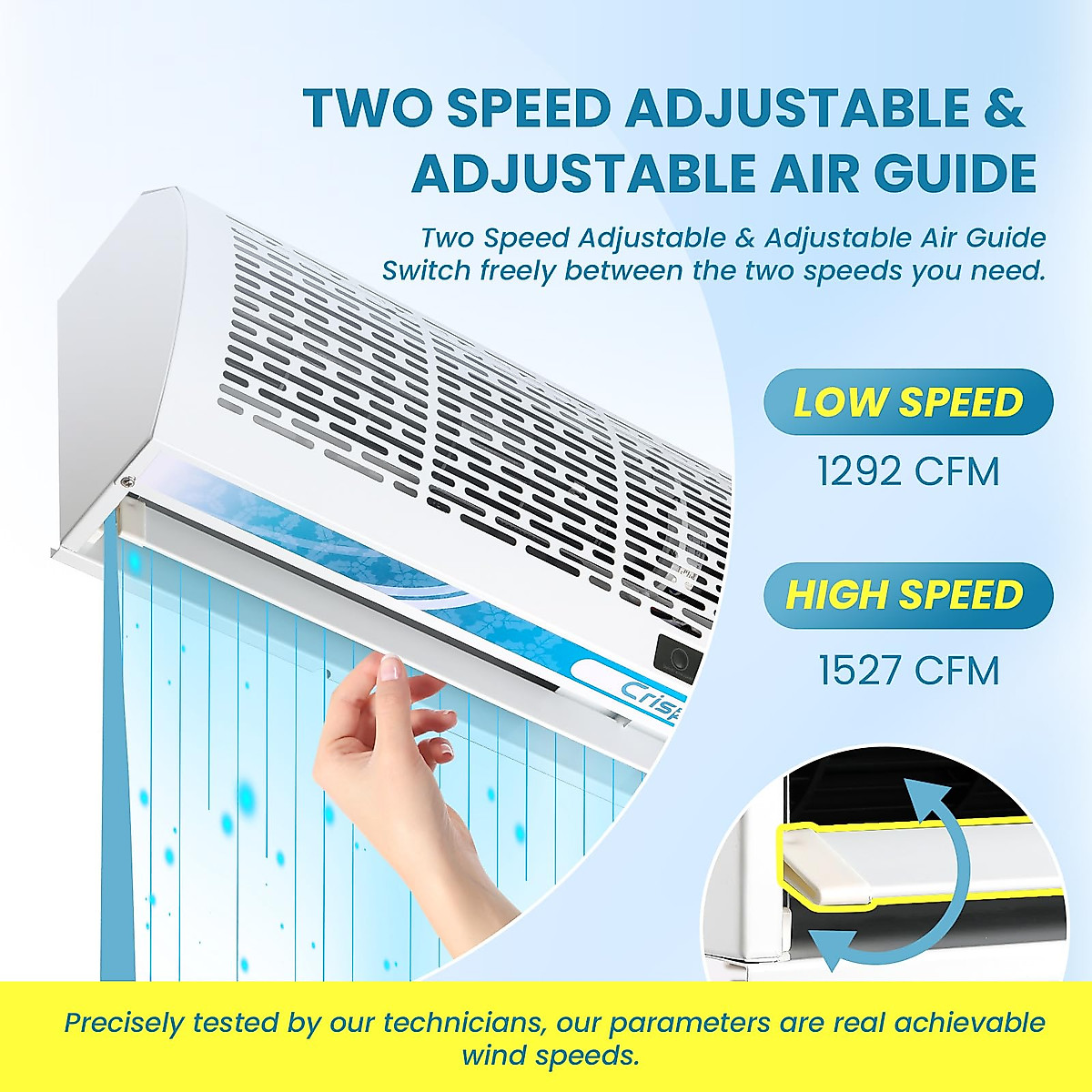 Crispaire 36'' Air Curtain, Magnetic Door Switch, Two Speeds Adjustable 1527CFM/2559FPM, Powerful Air Door, Commercial Indoor Air Fan, Super Easy Installation, 180W, Industrial 110V