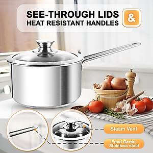 10-Piece Stainless Steel Pots and Pans Set, Kitchen Cookware Sets, Induction Pots and Pans, Cooking Set with Glass Lids, Frying Pans & Saucepan Compatible with All Stovetops