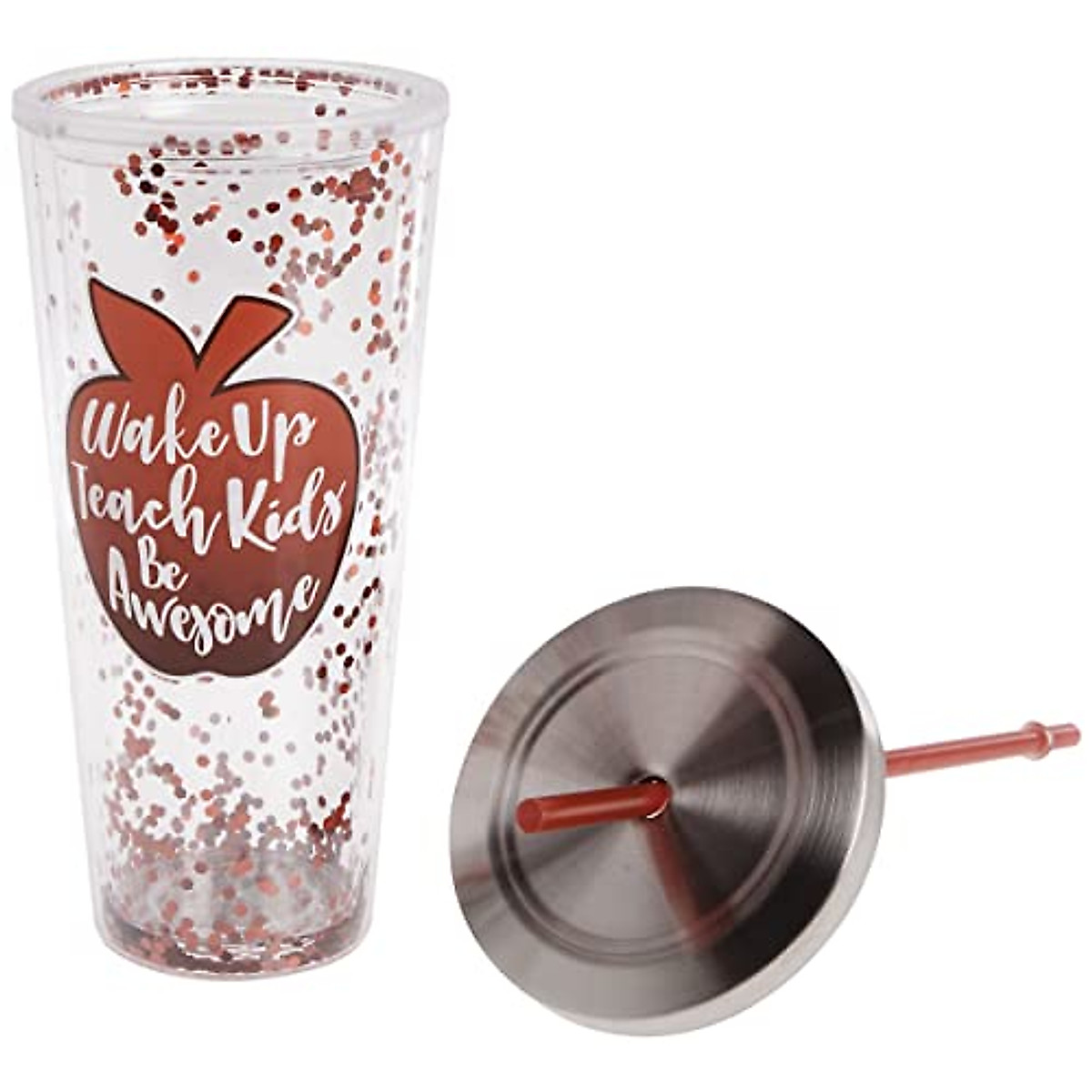 Spoontiques - Glitter Filled Acrylic Tumbler - Glitter Cup with Straw - 20 oz - Stainless Steel Locking Lid with Straw - Double Wall Insulated - BPA Free - Teacher