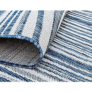 Unique Loom Outdoor Modern Collection Area Rug - Pool (2' x 6' 1" Runner, Blue/ Ivory)