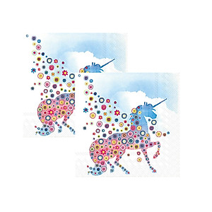 Ideal Home Range 3-Ply Paper Magic Unicorn, 20 Count Cocktail Napkins Set of 2