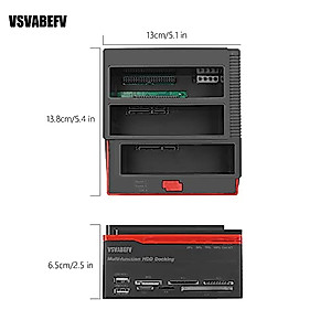 VSVABEFV Hard Drive Docking Station Hard Drive Dock Reader, Hard Drive Enclosure 2.5"/3.5" USB 3.0 to 2 SATA Ports 1 IDE Port External HDD Hard Drive Card Reader USB3.0 Hub with OTB/OTC Offline