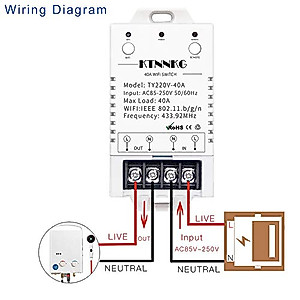 KTNNKG 40amps WiFi Switch for Garden Light, Pool Pump and Dust Collector,Support Remote Control,Compatible with Tuya APP,Neutral Wire Required,110V 220V ac