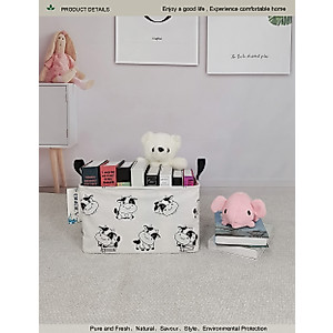 ONOEV Rectangular Folding Laundry Basket,Canvas Basket,Nersury Hamper,Suitable for Children,Office,Bedroom,Clothes,Toys Storage (REC Cow), 14.9’’L ×10.2’’W×9.05’’H inches