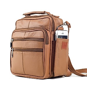 Women's Genuine Leather Crossbody Shoulder Bag Organizer Purse Tan