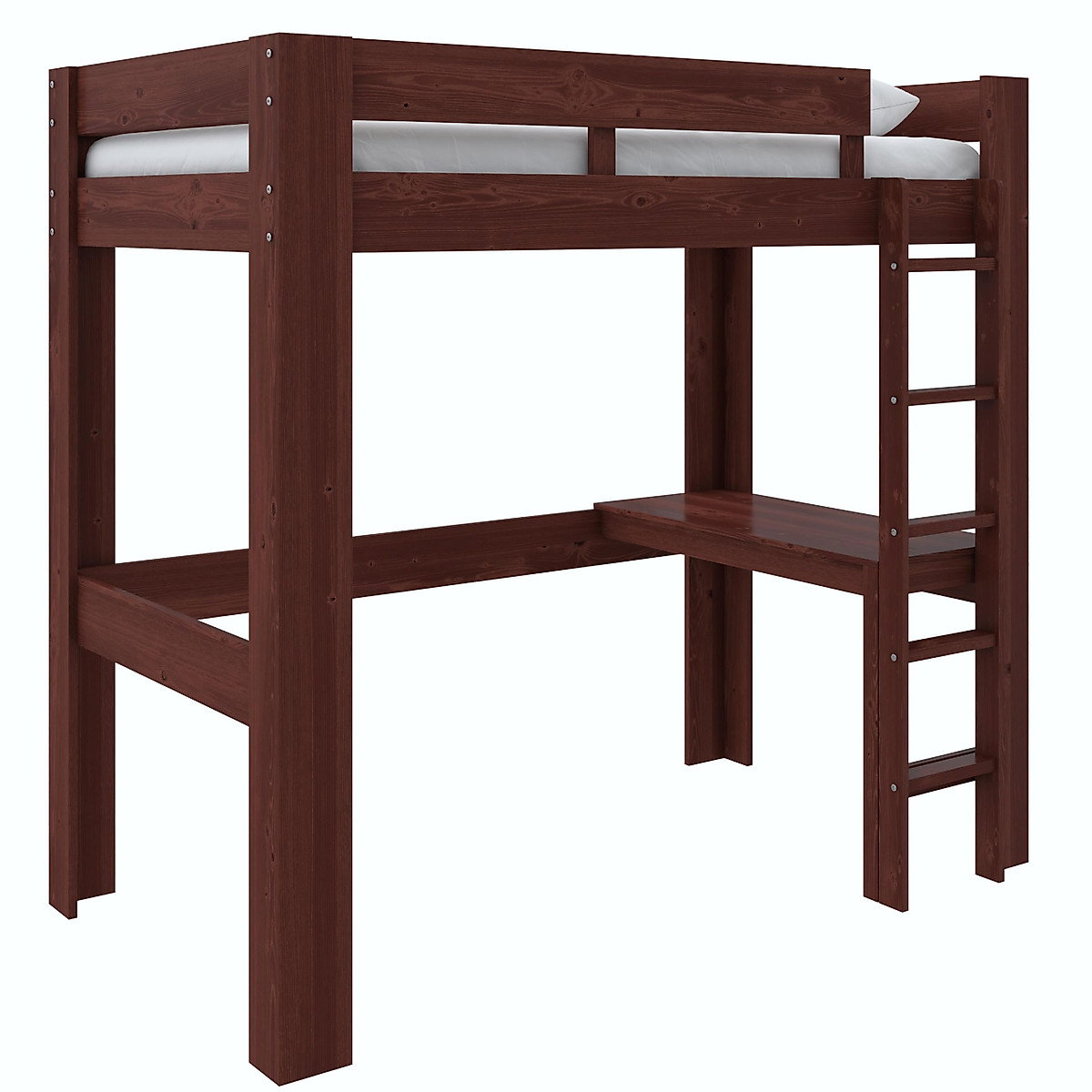 DHP Jaymee Kids Wood Loft Bed with Desk, Twin, Nutmeg