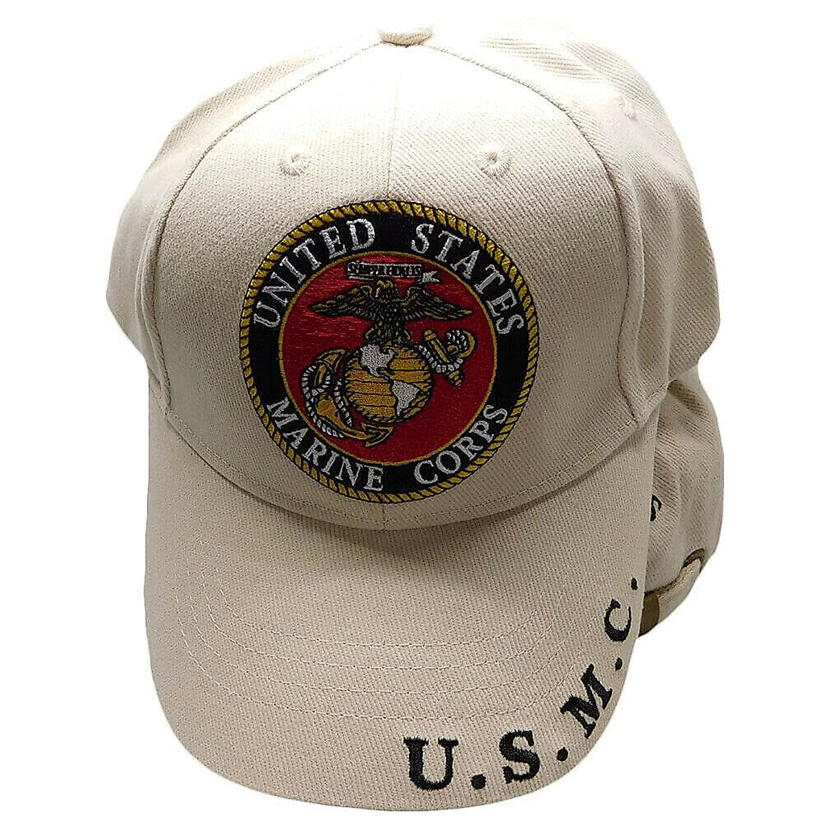 US United States Marine Corps U.S.M.C. Round Emblem Logo Khaki Adjustable Embroidered Cotton Hat Cap - Officially Licensed