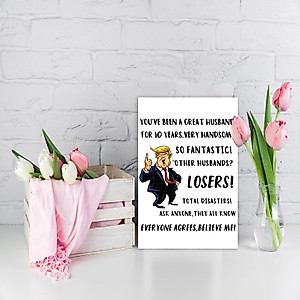 BENNLOOS Romantic 10th Anniversary Card for Husband, Funny 10 Year Anniversary Cards Gifts for Husband, Humorous Trump Tenth Anniversary Card for Him, You've Been A Great Husband for 10 Years