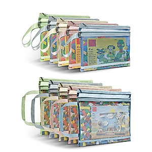 10 Pack A4+A5-2Layers Toy Storage Pouch Bags, Colored Mesh Zipper Double-Layer Nylon Puzzle Building Block Sets Toy Storage & Organization with Handle for School Office Home Games