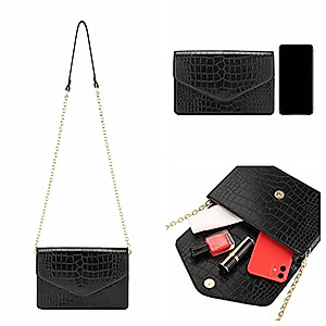 Ayliss Women Small Crossbody Handbag Purse Crocodile Classic Clutch Shoulder Handbag PU Leather Chain Evening Clutch Dress Bag (Black, Small)