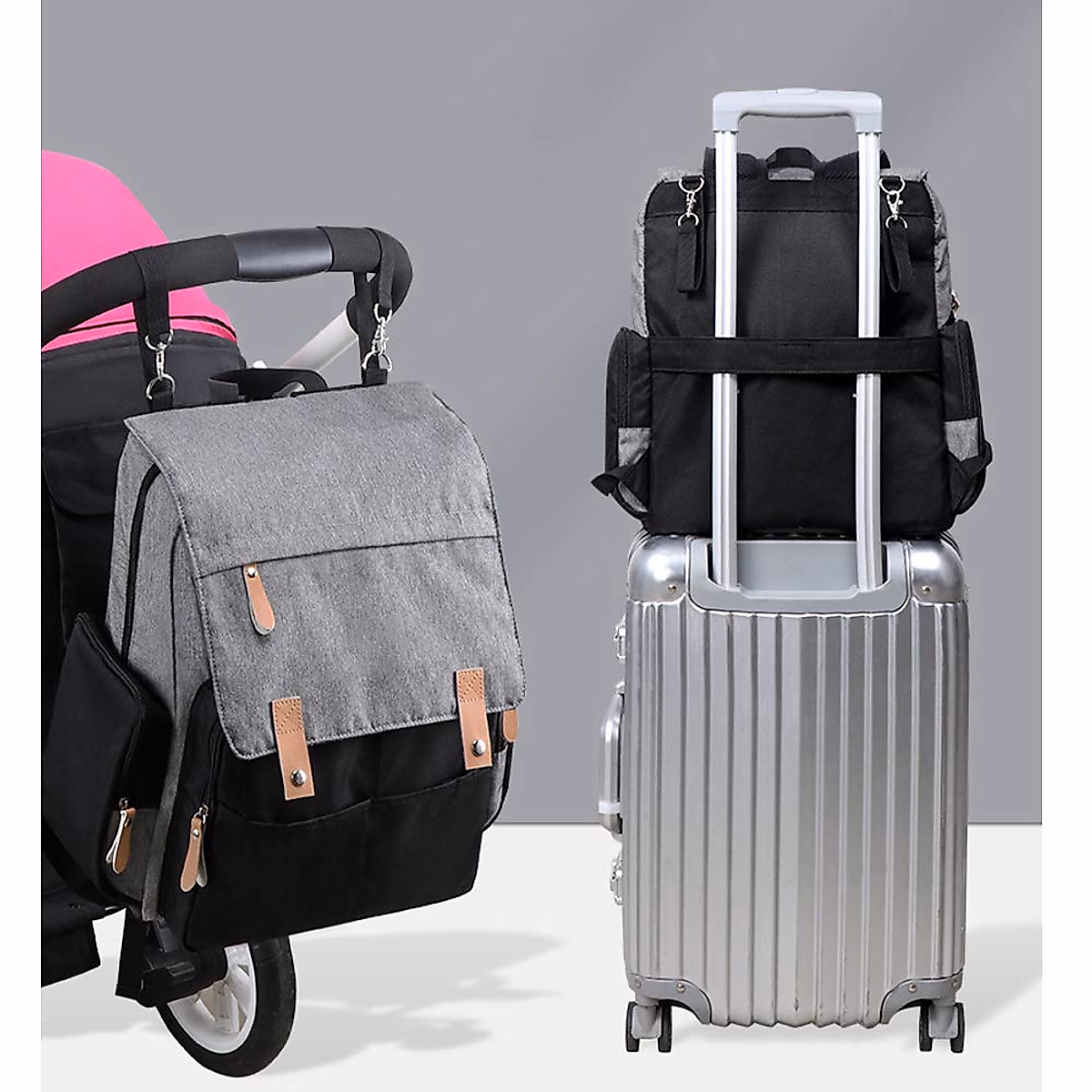 OUSIJOJO Diaper Bag Backpack, Waterproof Multi-Function Mommy Bag for Baby Care Large Capacity Stylish and Durable Perfect for Travel Work or Outing with Changing Pad