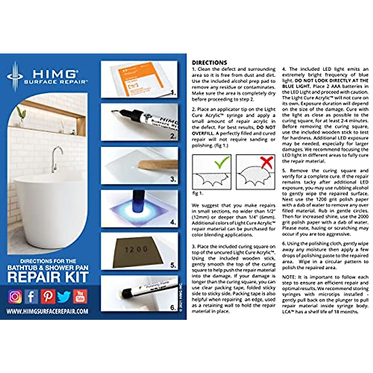 HIMG Bathtub & Shower Pan Repair Kit, Compatible with Kohler White