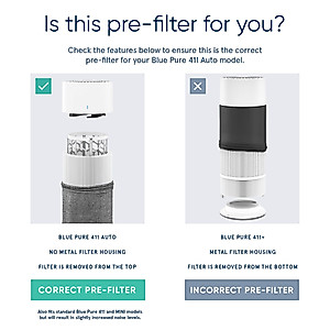 BLUEAIR Blue Pure 411 Auto Gray Pre-filter, Washable Fabric Traps Pollen, Pet Hair & Dust, Arctic Trail