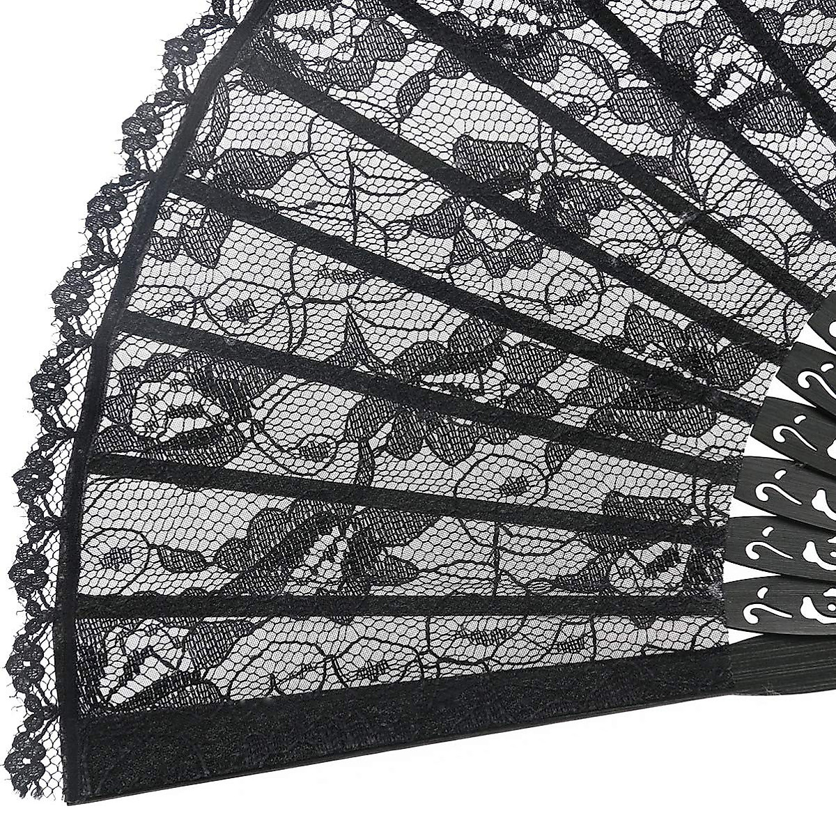 ABOOFAN Lace Folding Hand Fan Black Handmade Folding Fan Japanese Vintage Retro Fabric Fans Bamboo Hand Fan for Women Girls Dress Wedding Party Favor