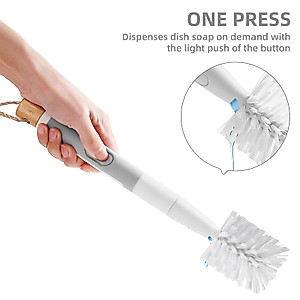 SUBEKYU Bottle Brush, Baby Bottle Cleaning Brush with Soap Dispenser, Long Handle Water Bottle Cleaner Brush for Cleaning Bottles/Glasswares/Mugs, Nylon Bristles, White, 1PACK